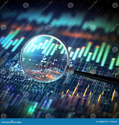 Magnifying Glass On Data Analysis Charts Close Up Of Technology