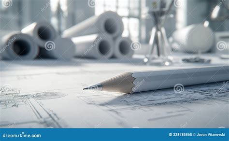 Architectural Blueprints And Pencil In Modern Workspace Stock Illustration Illustration Of