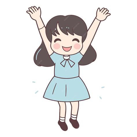 Premium Vector Cute Girl Raising Her Hands Up And Smiling