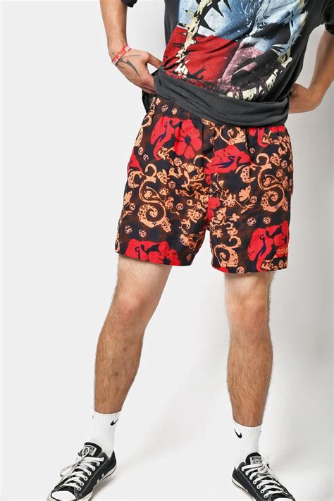 Adidas Originals Vintage Summer Shorts Mens Red Colourful 90s Floral