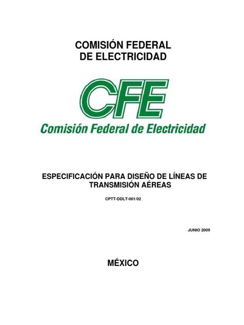 Especif Diseno De Lts Cfe Cptt Pdf Transmisión De Energía Eléctrica Línea De Transmisión