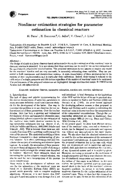 Nonlinear Estimation Strategies For Parameter Estimation In Chemical
