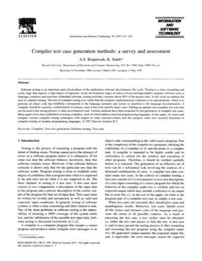 Compiler Test Case Generation Methods A Survey And Assessment