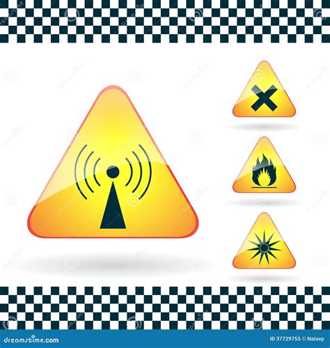 Set Of Triangular Warning Hazard Signs Radio Emiss Stock Vector