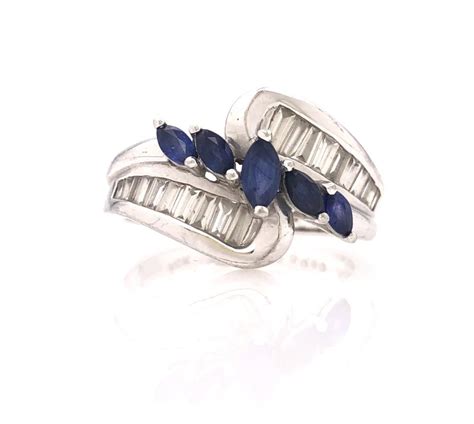 Lot Platinum Sapphire Diamond Bypass Ring