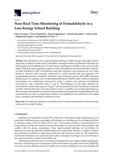 Pdf Near Real Time Monitoring Of Formaldehyde In A Low Energy School Building
