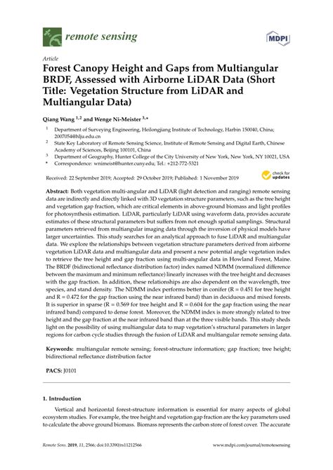 PDF Forest Canopy Height And Gaps From Multiangular BRDF Assessed With Airborne LiDAR Data