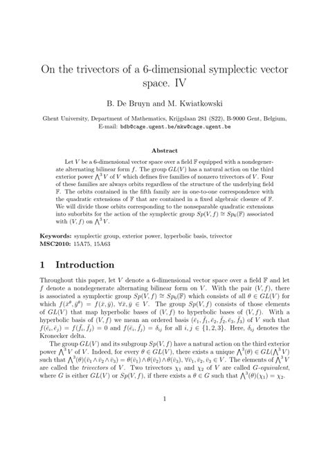Pdf On The Trivectors Of A 6 Dimensional Symplectic Vector Space Iii