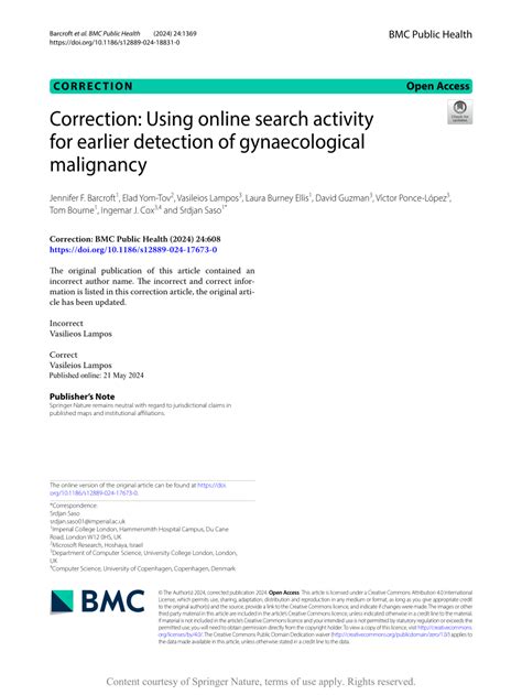Pdf Correction Using Online Search Activity For Earlier Detection Of Gynaecological Malignancy