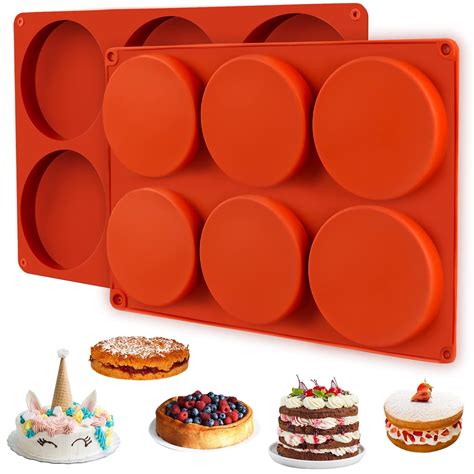 Qallpesd Silicone Baking Molds Set 6 Cavity Large Round Red Oven