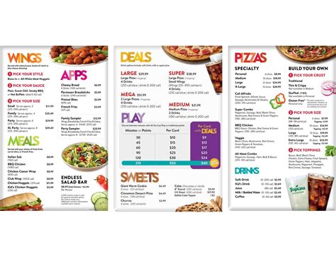 Menu At Chuck E Cheese Pizzeria Fairfield