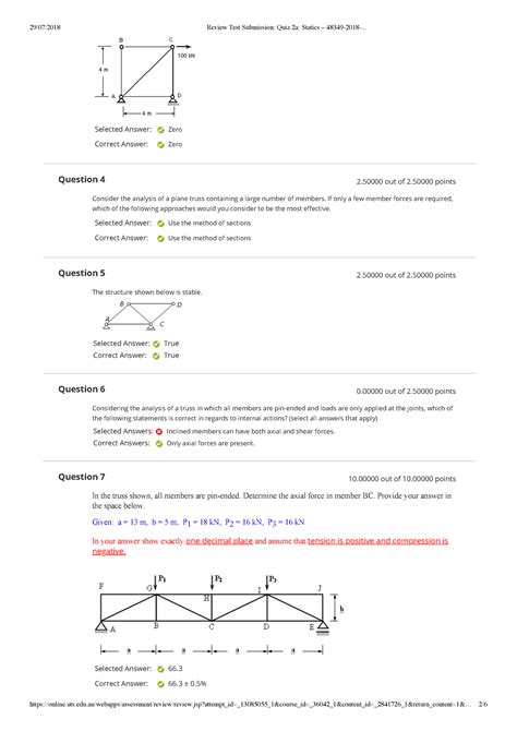 Review Test Submission Quiz 2a Statics 48349 2018 Review Test Submission Quiz 2a Statics