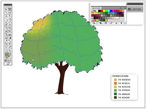 create a vector tree with custom brushes and the gradient mesh tool