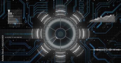 Animation Of Motherboard And Circular Scanner Processing Data On Interface With Black Background