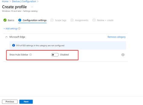 how to disable the microsoft edge sidebar using microsoft intune