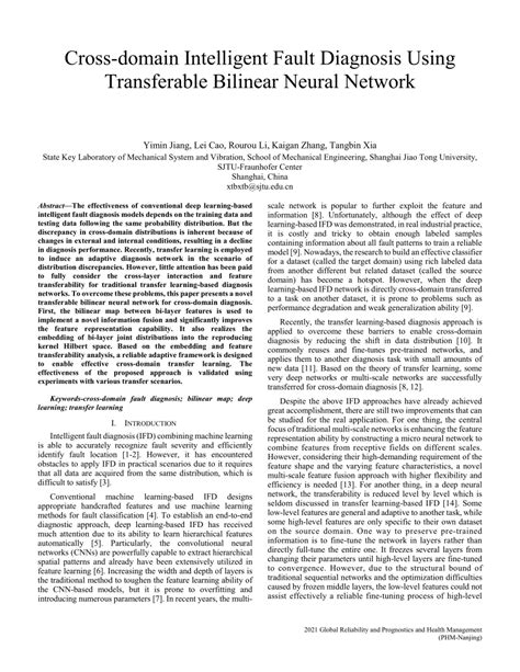 Pdf Cross Domain Intelligent Fault Diagnosis Using Transferable Bilinear Neural Network