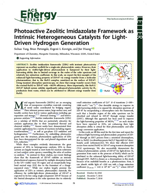 Pdf Photoactive Zeolitic Imidazolate Framework As Intrinsic Heterogeneous Catalysts For Light