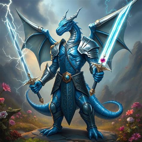 Mythic Maiden Blue Half Dragon Warrior