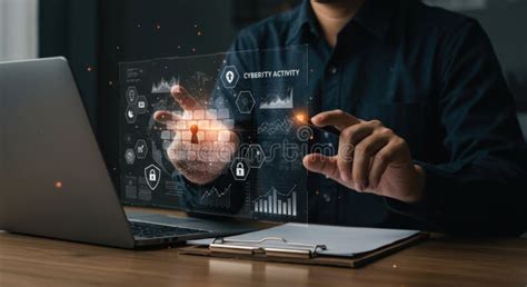 Cybersecurity Expert Protects Data With Holographic Firewall System Stock Illustration