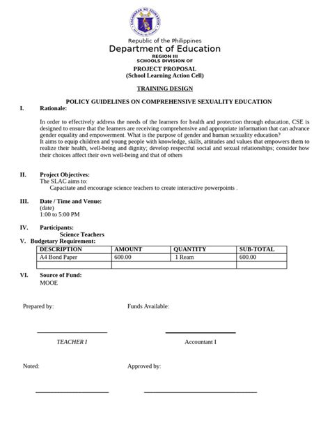 Policy Guidelines On Comprehensive Sexuality Education Lac Proposal Pdf Learning Sex