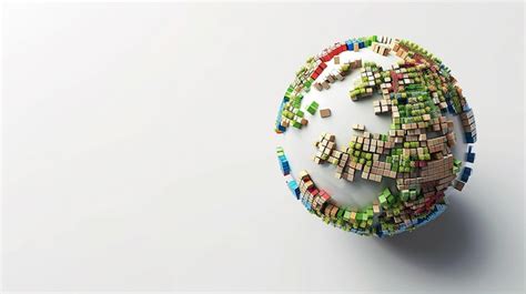 earth made of tetris elements on white background premium ai