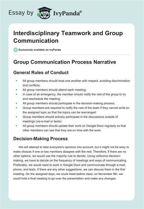 Interdisciplinary Teamwork And Group Communication 535 Words Essay Example