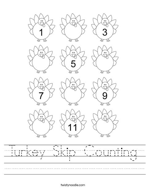 Turkey Skip Counting Worksheet Twisty Noodle