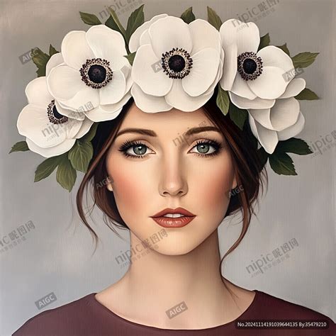 ai创作图整容整形花季少女插画 写实美女 花卉女孩头像 3d立体花装饰画 手绘鲜花美女 写实少女 鲜花与美女手绘 手绘花朵美女 花姑娘设计