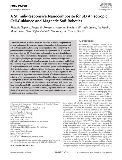 A Stimuli Responsive Nanocomposite For 3d Anisotropic Cell Guidance And Magnetic Soft Robotics