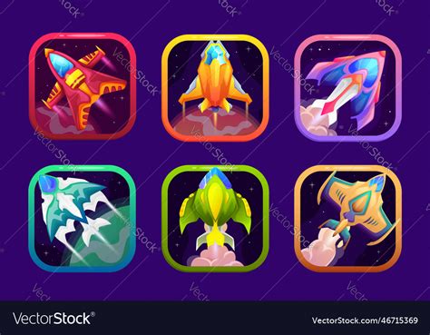 Space Game App Icons Ui Frames And Cartoon Gui Vector Image