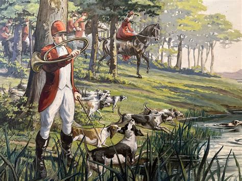 Proantic Vénerie Grand Tableau De Chasse à Courre L Hallali