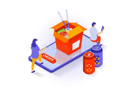 Food Delivery Concept In 3d Isometric Design Vector Illustration Stock Vector Illustration Of
