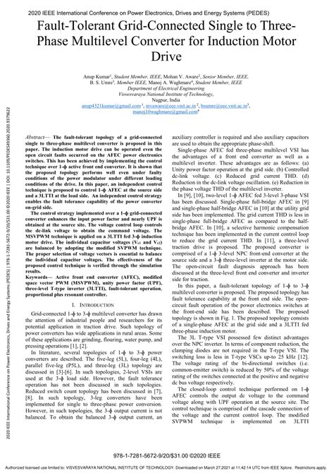 Pdf Fault Tolerant Grid Connected Single To Three Phase Multilevel Converter For Induction