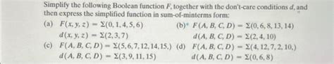 Solved Simplify the following Boolean function F, together | Chegg.com