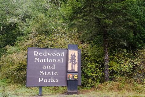 Entrance Sign To Redwood National And State Parks Editorial Stock Image