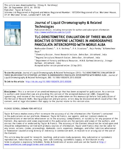 Pdf Tlc Densitometric Evaluation Of Three Major Bioactive Diterpene Lactones In Andrographis