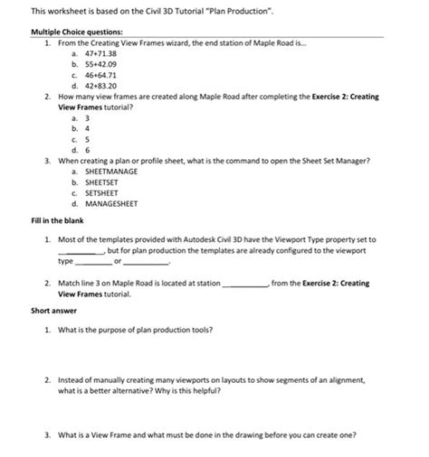 Get Answer Question This Worksheet Is Based On The Civil 3d