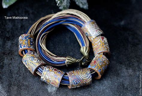 колье из полимерной глины этно синий 2