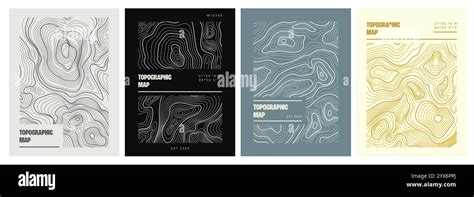 Topographic Map Posters Set Covers Or Flyers With Contour Lines Of