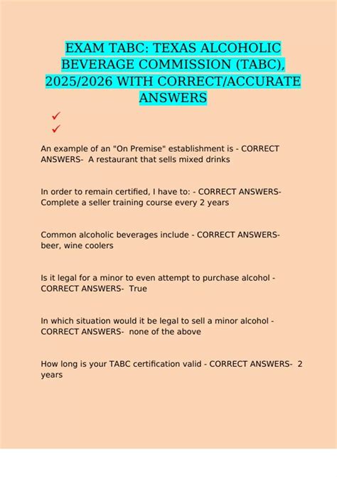 Exam Tabc Texas Alcoholic Beverage Commission Tabc 20252026 With