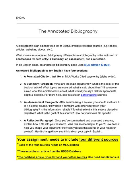 4u The Annotated Bibliography Assignment Eng4u The Annotated Bibliography A Bibliography Is An