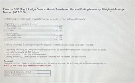 solved exercise 8 38 algo assign costs to goods