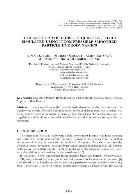 Pdf Descent Of A Solid Disk In Quiescent Fluid Simulated Using