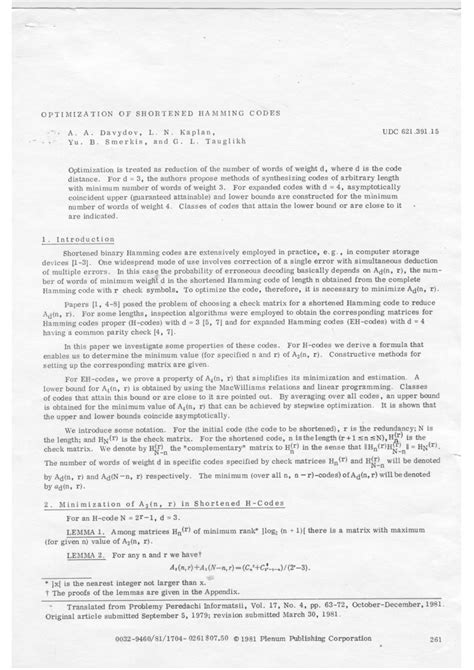 Pdf Optimization Of Shortened Hamming Codes