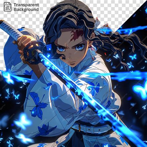 Psd Shinobu Kocho De Demon Slayer Brandit Une épée Blanche Et Bleue