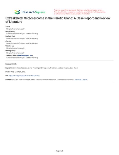 Pdf Extraskeletal Osteosarcoma In The Parotid Gland A Case Report And Review Of Literature