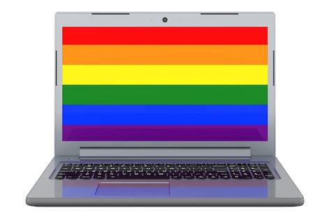 Bandeira Do Arco íris Lgbt Na Ilustração 3d Da Tela Do Laptop Foto