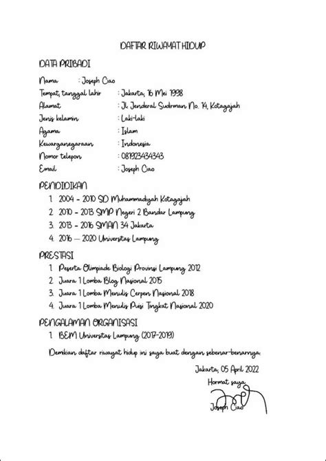 Contoh Cv Tulis Tangan Yang Rapi Bagus Dan Menarik Perhatian Hrd