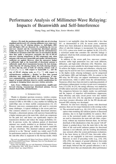 Pdf Performance Analysis Of Millimeter Wave Relaying Impacts Of Beamwidth And Self Interference