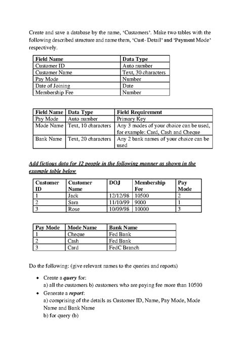 Access Assignment 2 Section B Create And Save A Database By The Name ‘customers Make Two
